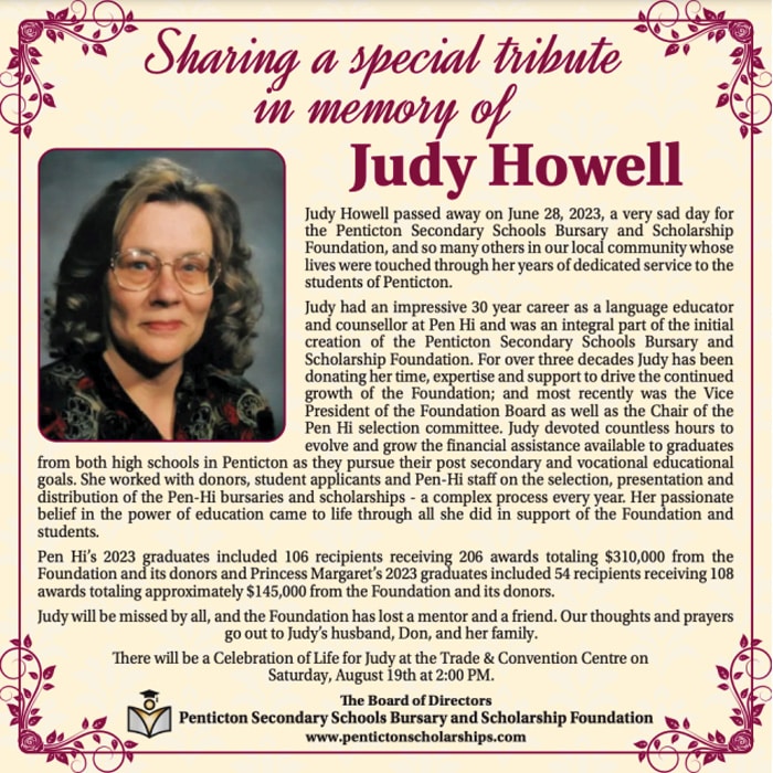In Memory of Judy Howell - Penticton Scholarships